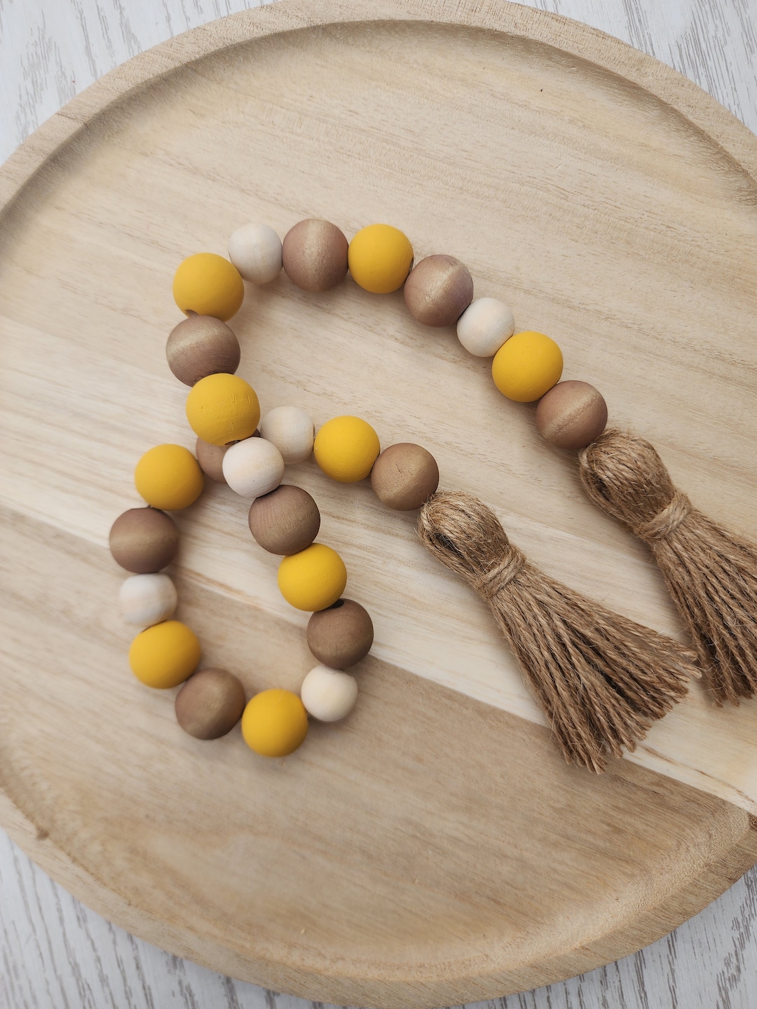 Farmhouse Wood Bead Garland Summer Tiered Tray Decor Yellow Fall ...