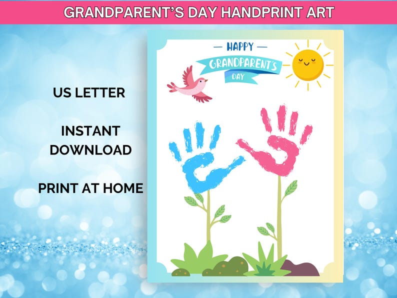 Grandparent's Day Flower Printable, Handprint Keepsake, Handprint Art ...