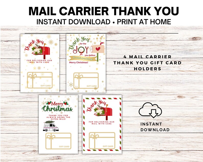 Printable Mail Carrier, Postal Worker Gift Card Holder for Christmas ...