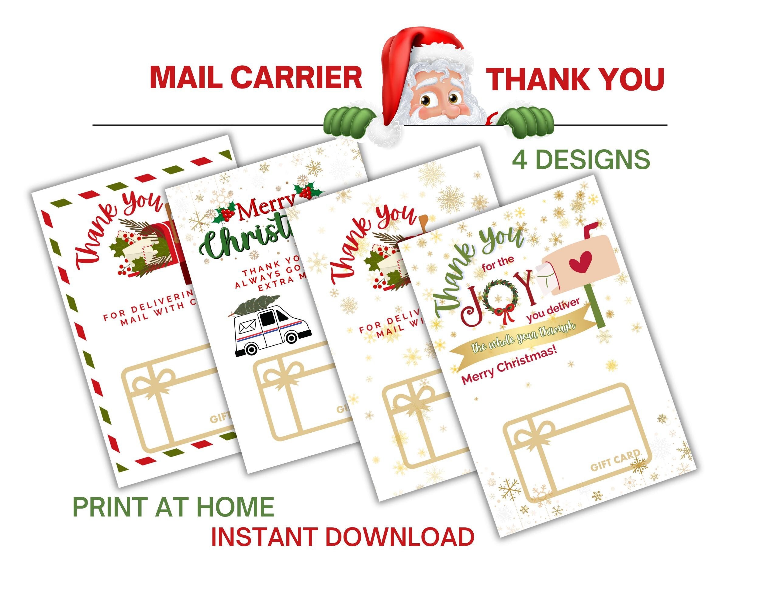 Printable Mail Carrier, Postal Worker Gift Card Holder for Christmas ...