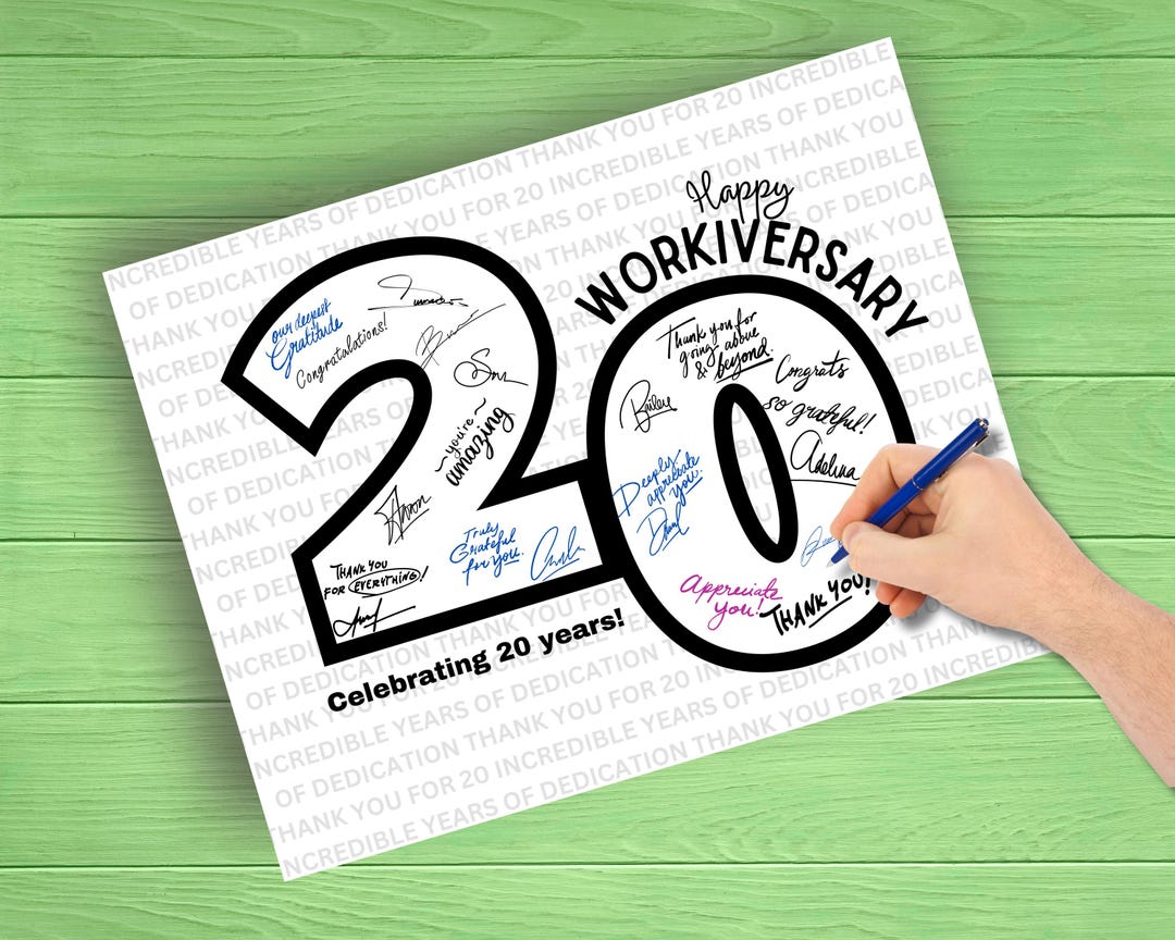 20 Year Work Anniversary Poster Printable, Employee Appreciation ...