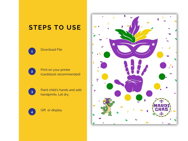 Mardi Gras Handprint Craft, Mardi Gras Handprint Art, Printable ...