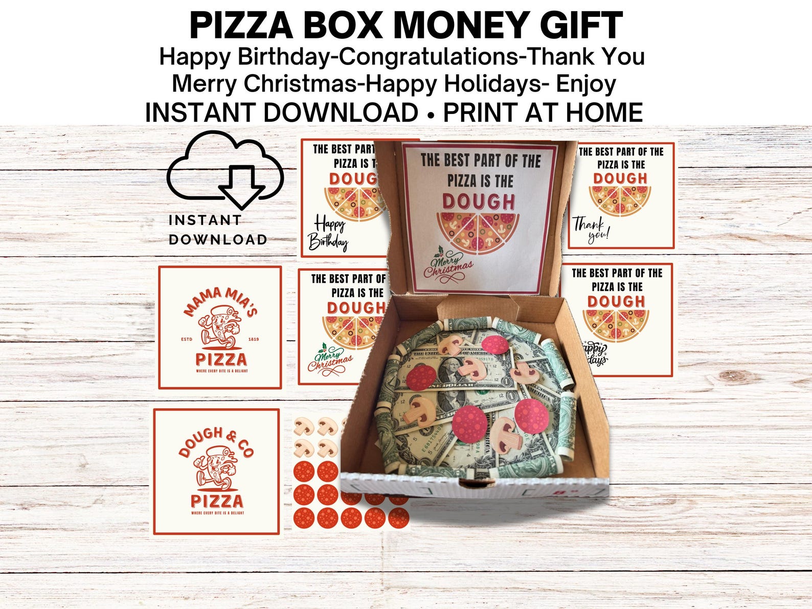 Printable Money Pizza Gift Box, Unique Money Gifts, Pizza Lover Gift ...