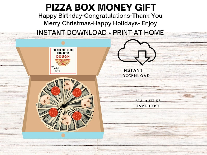 Printable Money Pizza Gift Box, Unique Money Gifts, Pizza Lover Gift ...