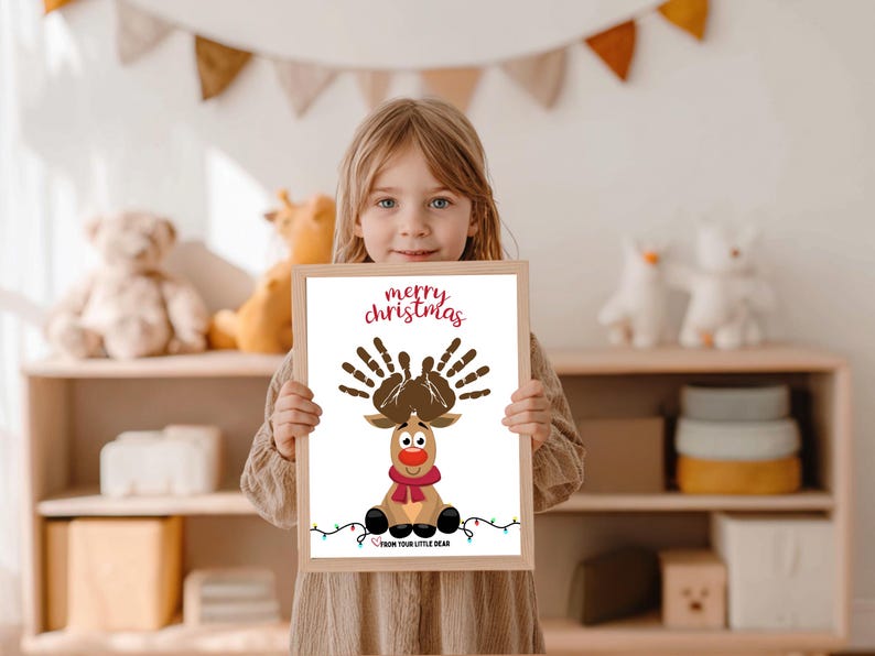 Christmas Reindeer Handprint or Footprint Keepsake Craft, Custom ...