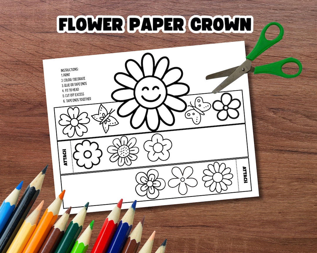 DIY Flower Paper Crown Kit, Indoor Craft for Kids, Printable Flower ...