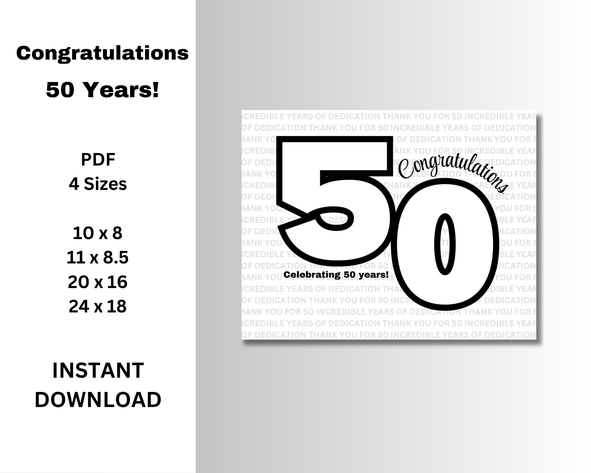 50th Work Anniversary, Celebrating 50 Years of Service, Card ...