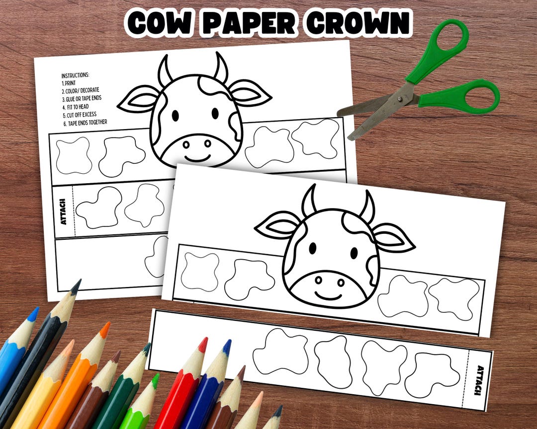 Cow Paper Crown Craft, Color Printable Activity, Dress-up, Indoor Fun ...