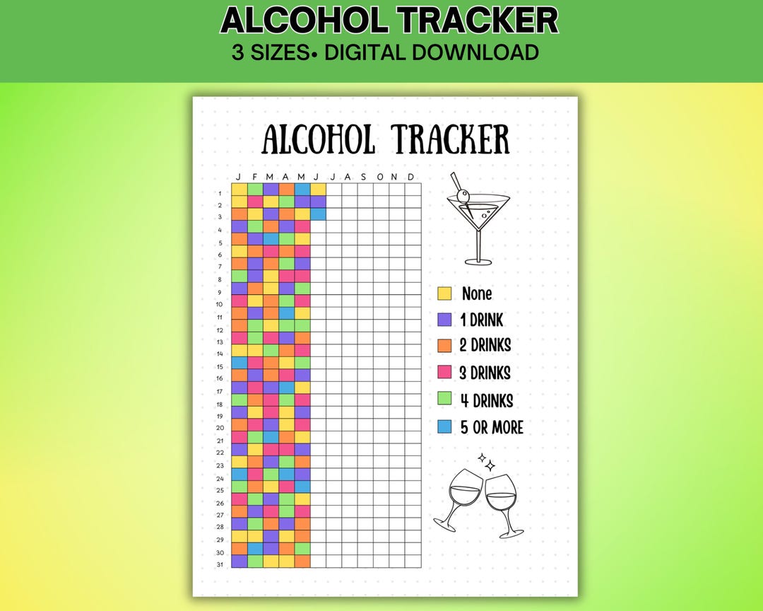 Drink Tracker Printable, Track Alcohol Consumption All Year, Health ...