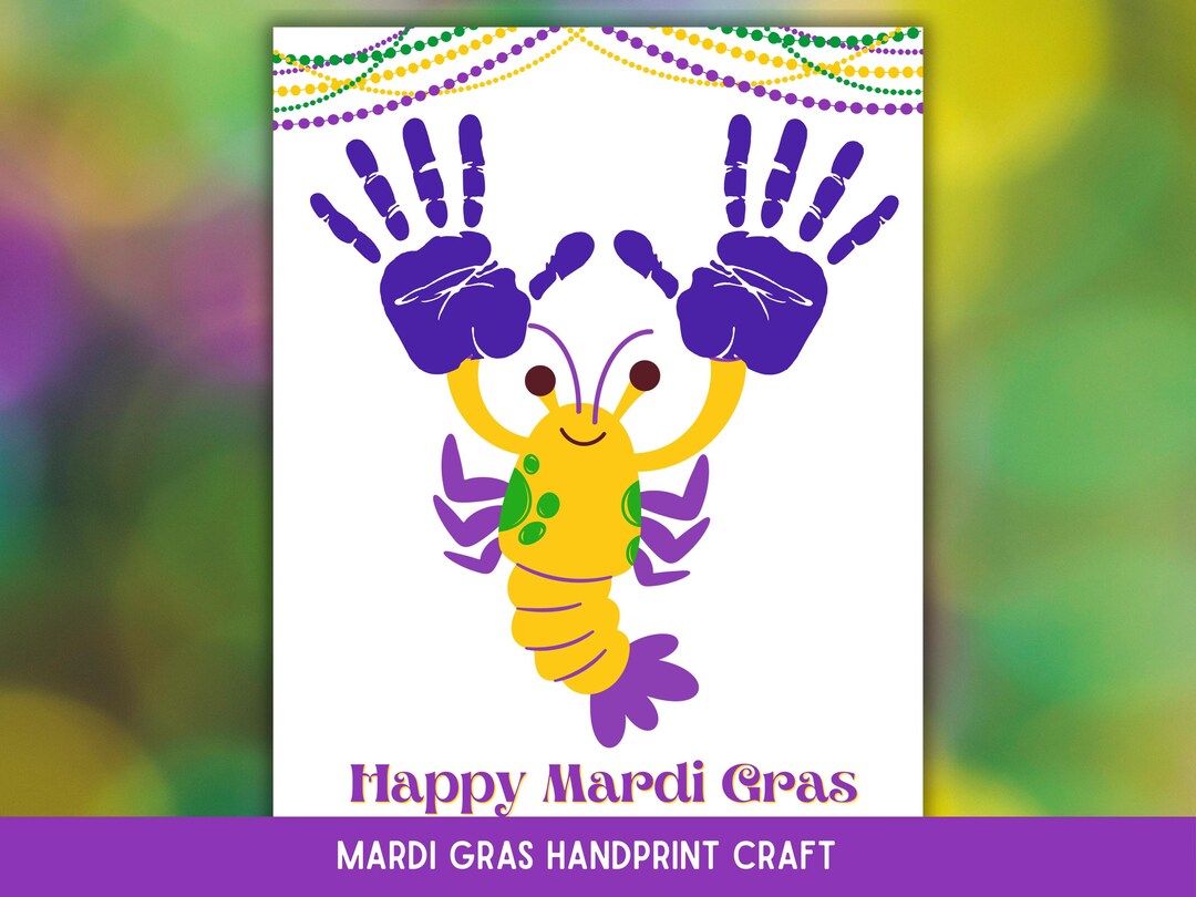 Mardi Gras Handprint Craft, Mardi Gras Handprint Art, Printable ...