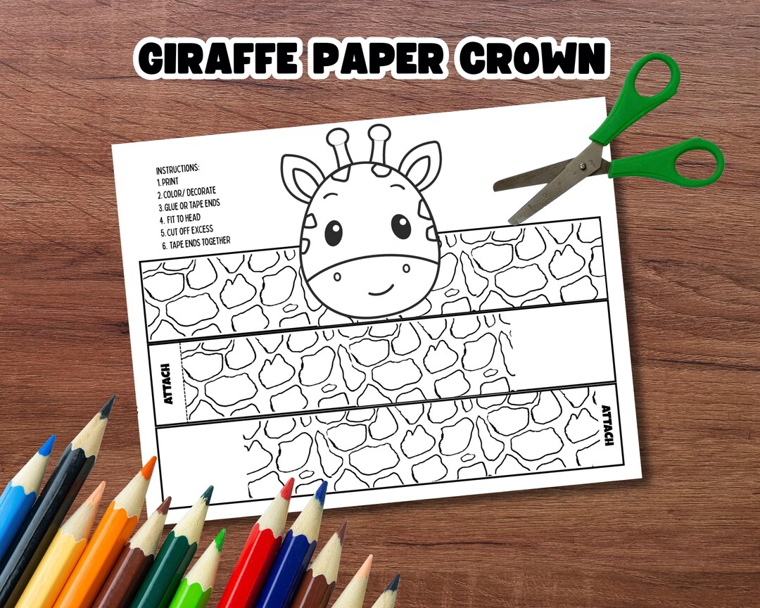 DIY Giraffe Paper Crown Kit, Indoor Craft for Kids, Printable Giraffe ...