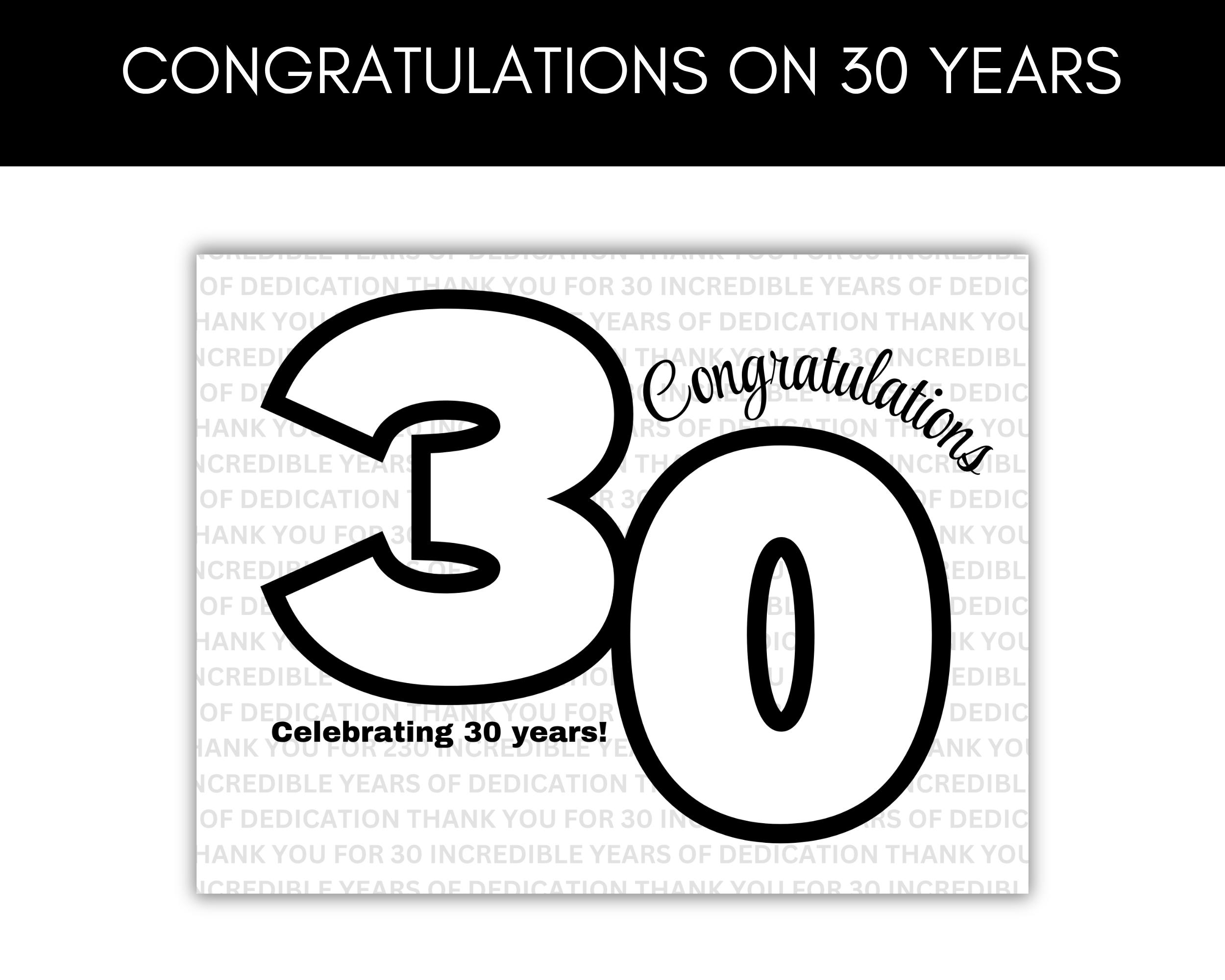 30th Work Anniversary, Celebrating 30 Years of Service, Card ...