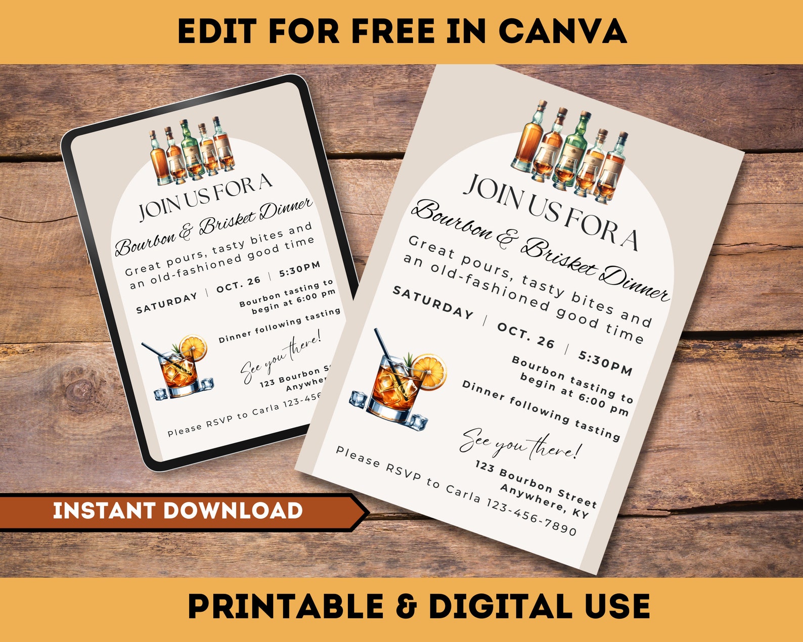 Bourbon Party Invitation, Printable, Editable, Edit in Canva 5x7 ...