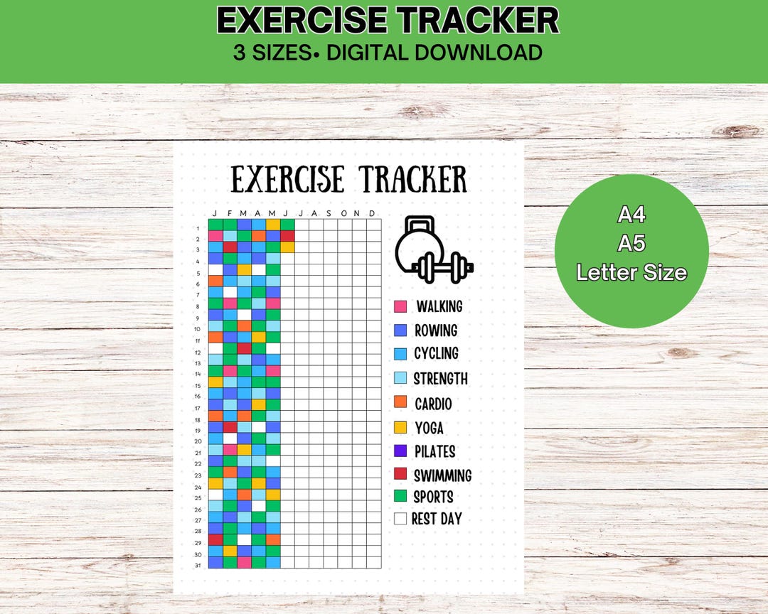 Yearly Exercise Tracker – Printable Planner Page- Printable Journal ...