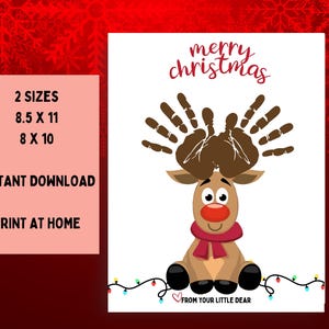 Christmas Reindeer Handprint or Footprint Keepsake Craft, Custom ...