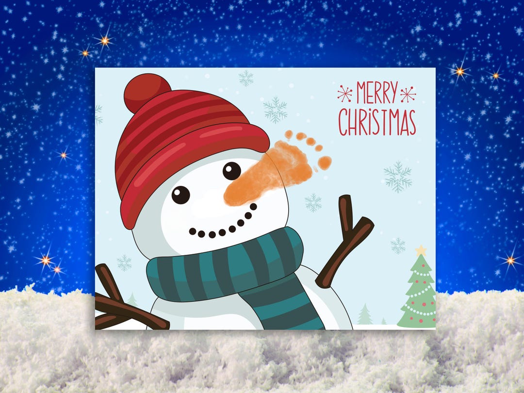 Snowman Footprint Keepsake Craft, Custom Handprint Art, Merry Christmas ...