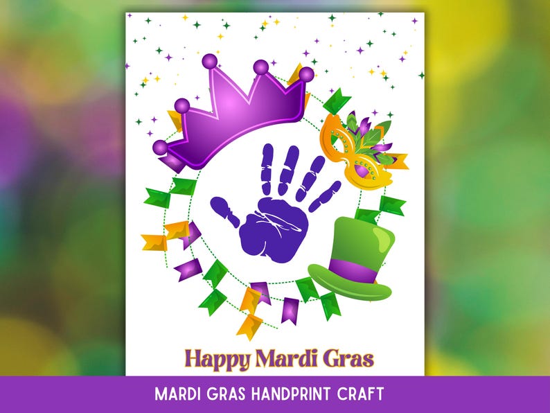 Mardi Gras Handprint Craft, Mardi Gras Handprint Art, Printable ...