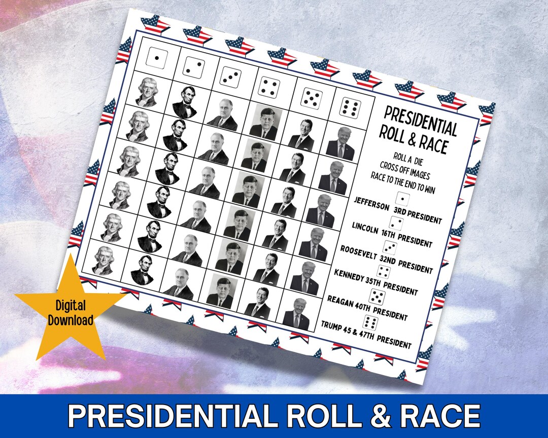 Presidents' Day Educational Roll and Race Game Printable PDF Instant ...