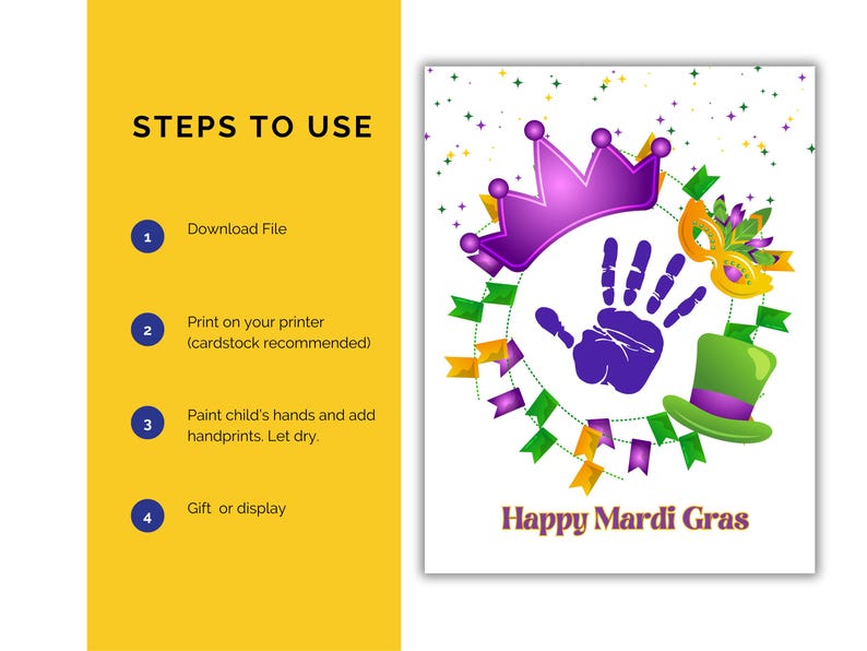 Mardi Gras Handprint Craft, Mardi Gras Handprint Art, Printable ...