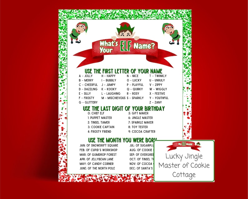 What’s Your Elf Name? Christmas Party Printable Game + Name Tags ...