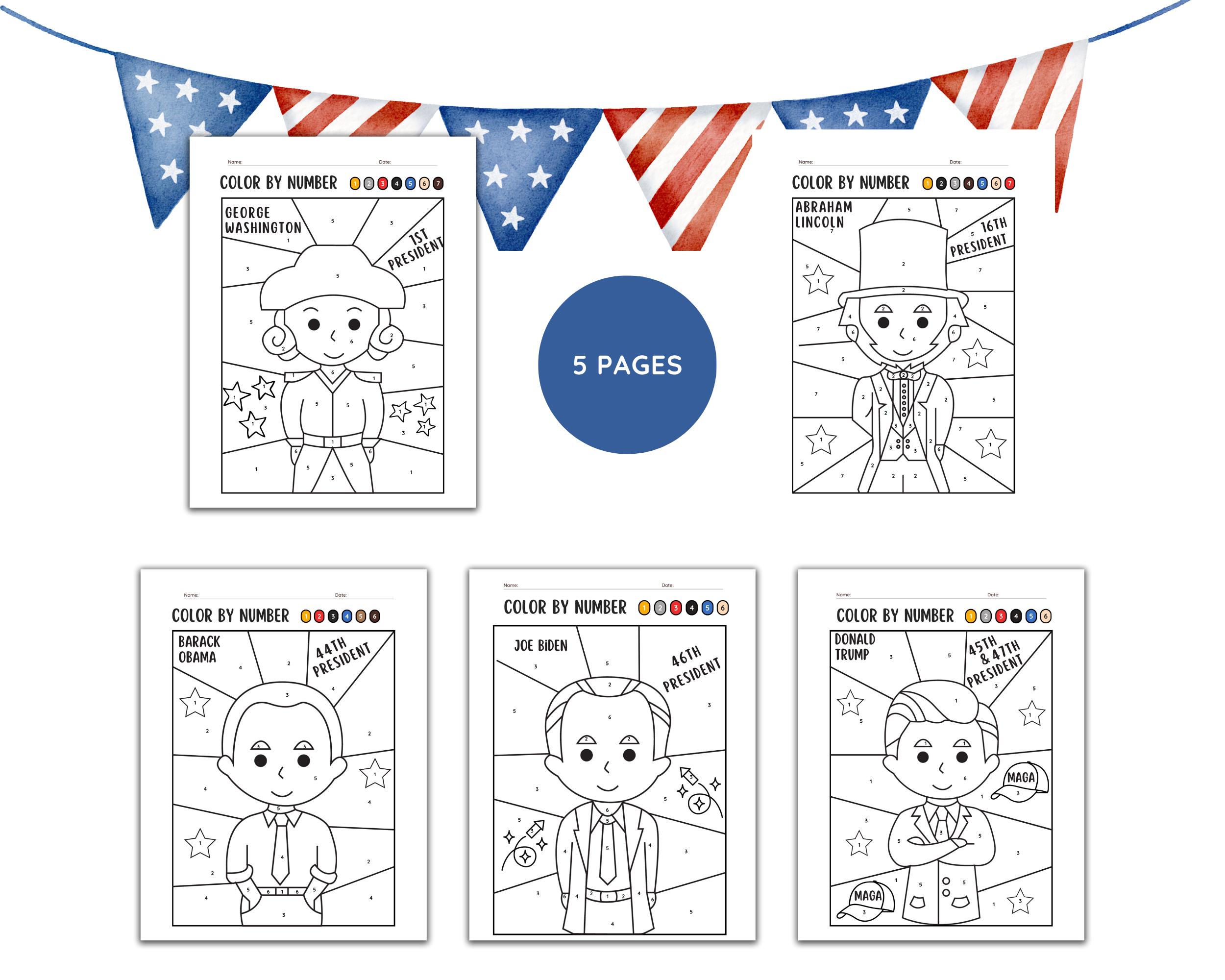 Presidents Day Color by Number, Printable Presidents Day Classroom ...