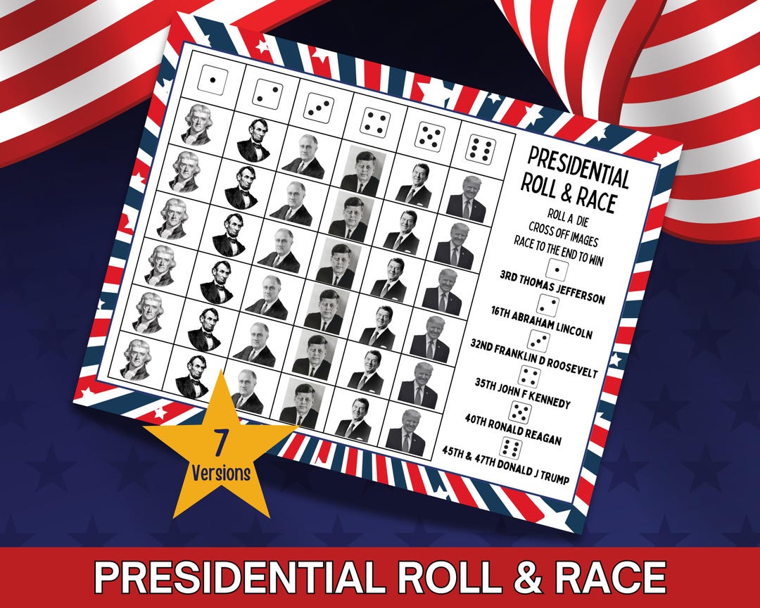 Learn the Presidents Roll and Race Game, Educational Dice Game for Kids ...