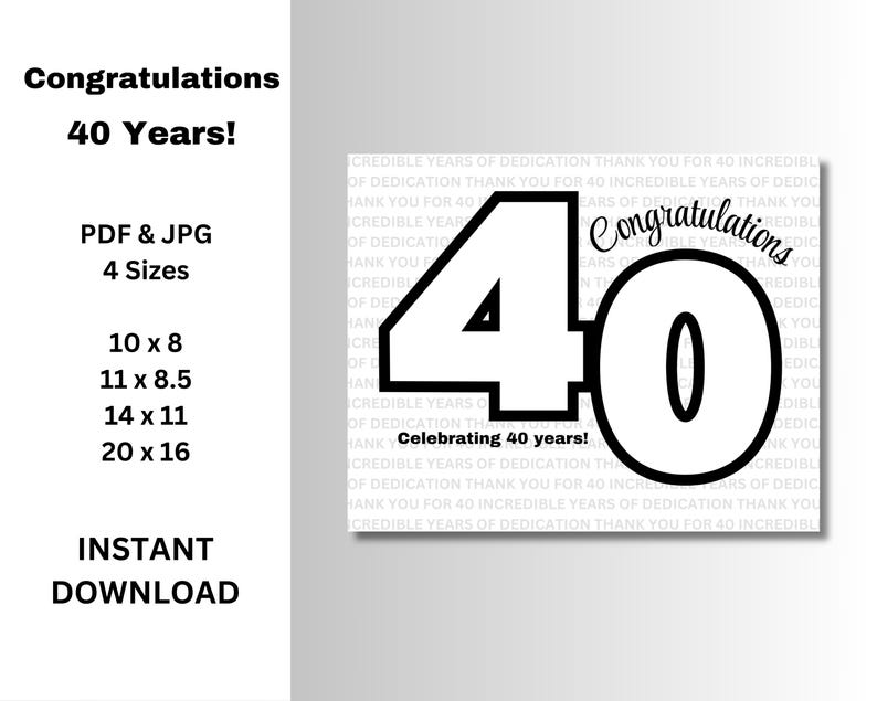 40th Work Anniversary, Celebrating 40 Years of Service, Card ...