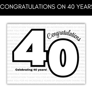 40th Work Anniversary, Celebrating 40 Years of Service, Card ...