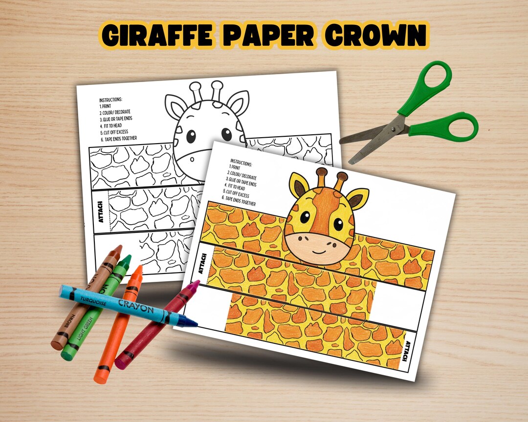 DIY Giraffe Paper Crown Kit, Indoor Craft for Kids, Printable Giraffe ...