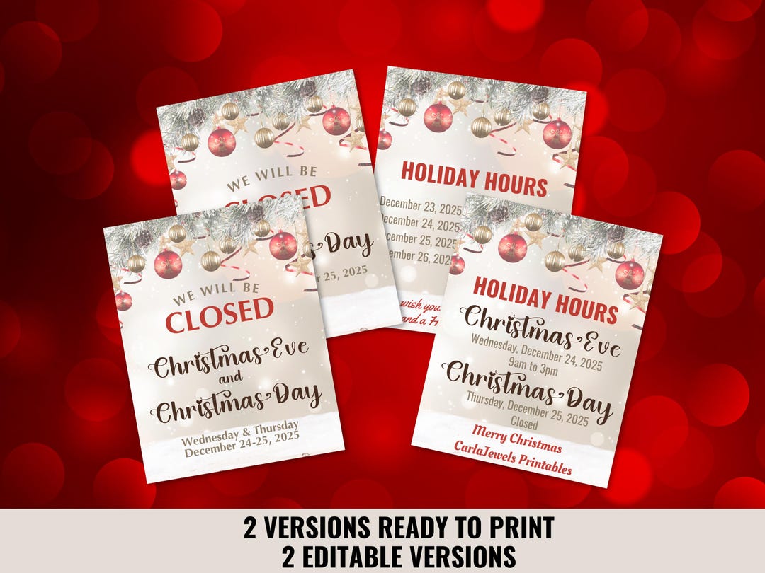 Printable Christmas Business Hours Sign, Closed Christmas Day ...