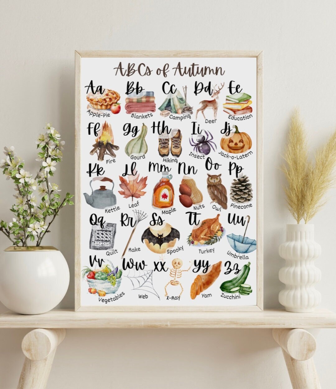 Abcs of Autumn Autumn Alphabet ABC Watercolor Fall Print Homeschool ...