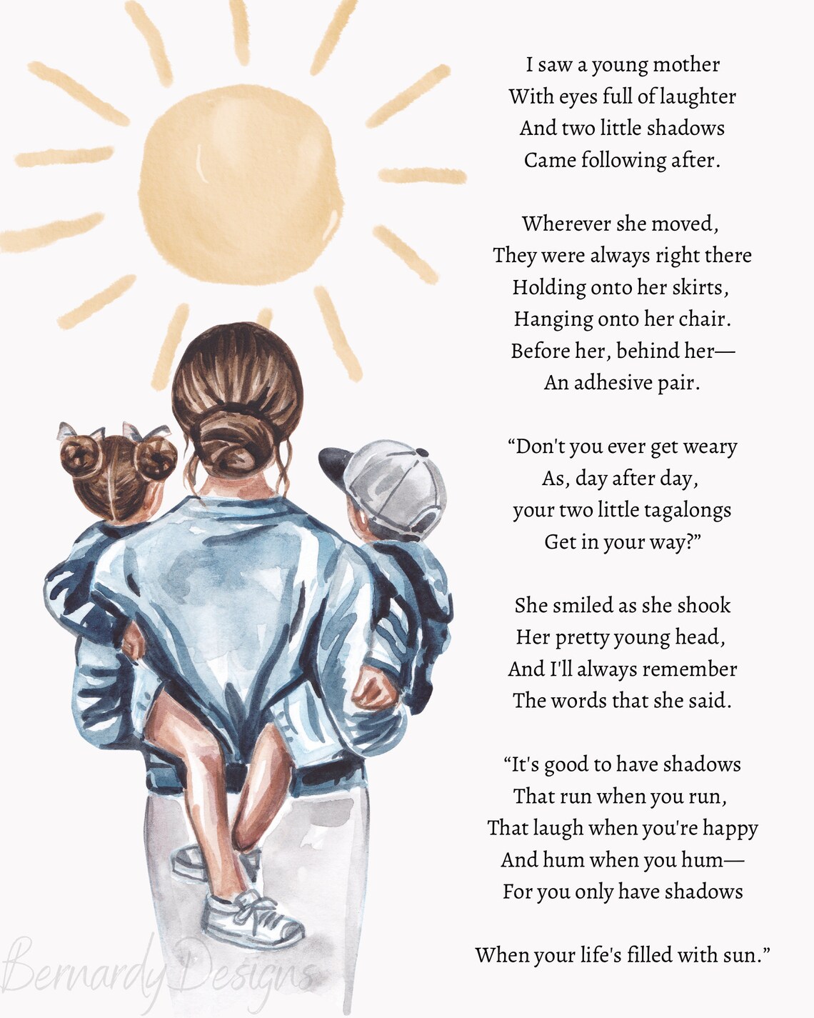 Two Little Shadows Mother's Day Poetry Print Watercolor - Etsy