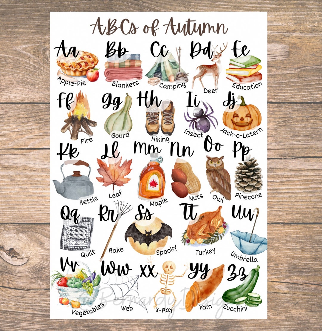Abcs of Autumn Autumn Alphabet ABC Watercolor Fall Print - Etsy