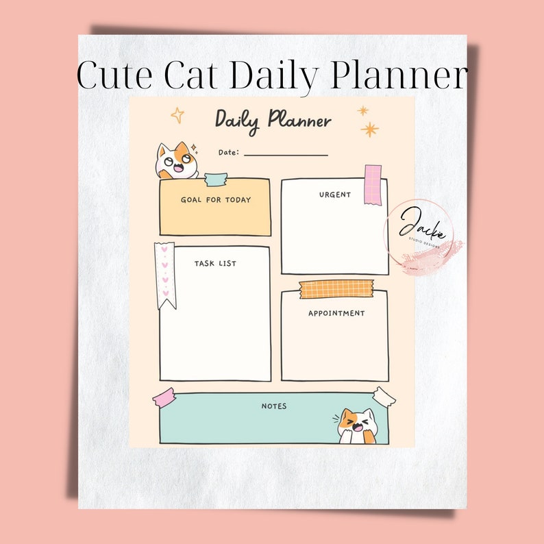 Daily Planner | Cute Cat Daily Planner | Digital Download | Printable ...