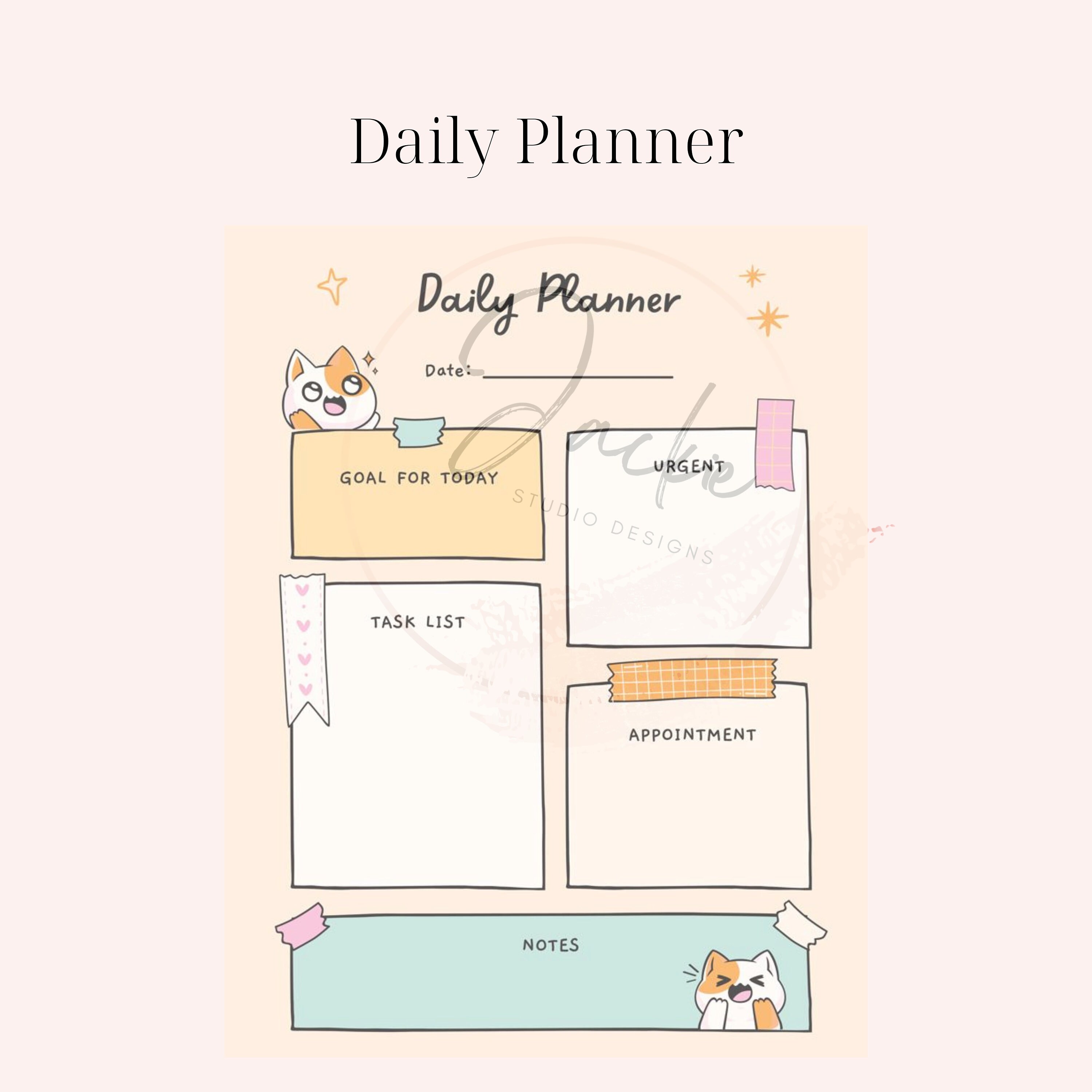 Daily Planner | Cute Cat Daily Planner | Digital Download | Printable ...