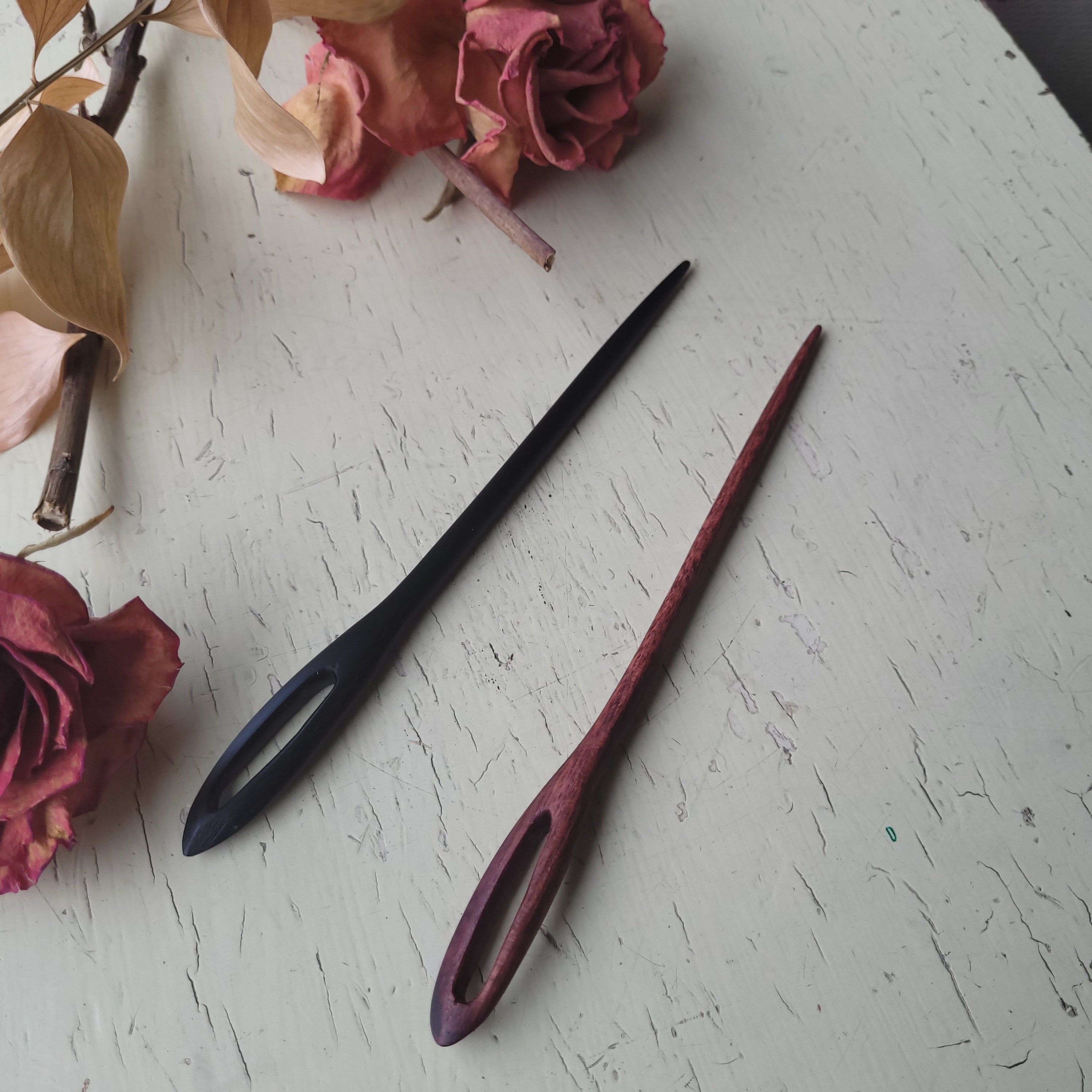 Eye of the Needle ,wooden Hair Stick, Simple Hair Pin, Handmade Ebony ...