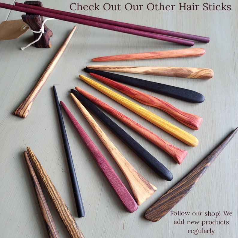 Handmade Olive Wooden Hair Stick, Minimalistic 6