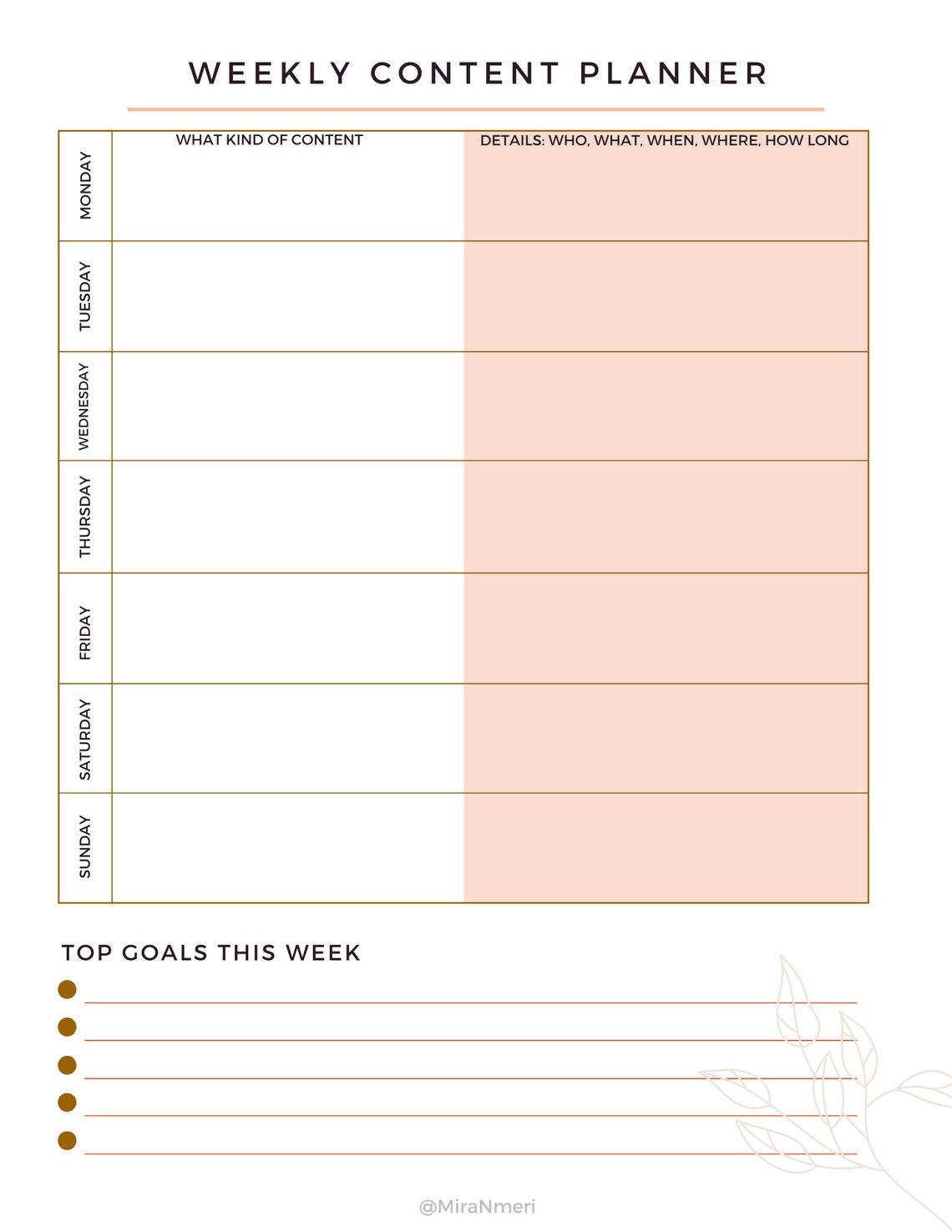 Weekly Content Planner - Etsy