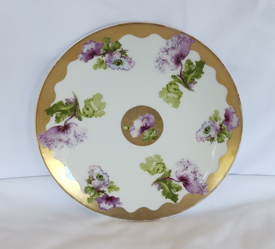 Silesia Plate Hand Painted 8.5 Inch Purple Flowers With Gold Rim - Etsy