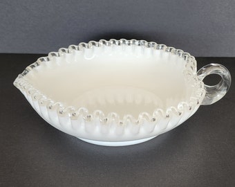 Vintage Fenton Silver Crest White Compote With Original Sticker and ...