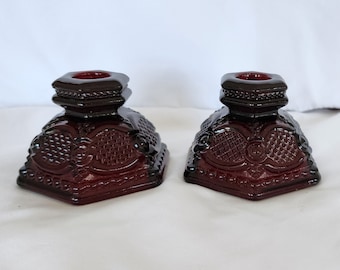Vintage AVON Ruby Red 1876 Cape Cod Candlestick Holders | Set of 2 - Etsy