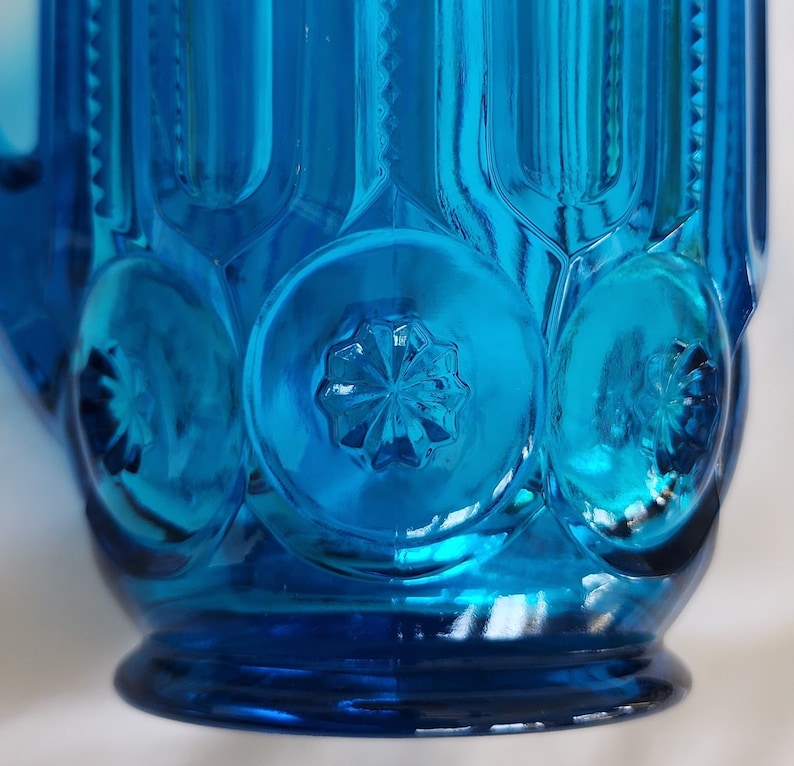 Vintage Pitcher LE Smith Glass Moon and Stars Pattern Blue Pitcher - Etsy