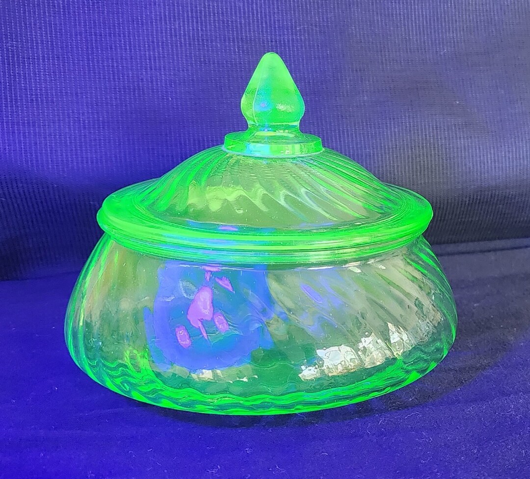 Uranium Glass Green Candy Dish Swirl Pattern With Lid - Etsy