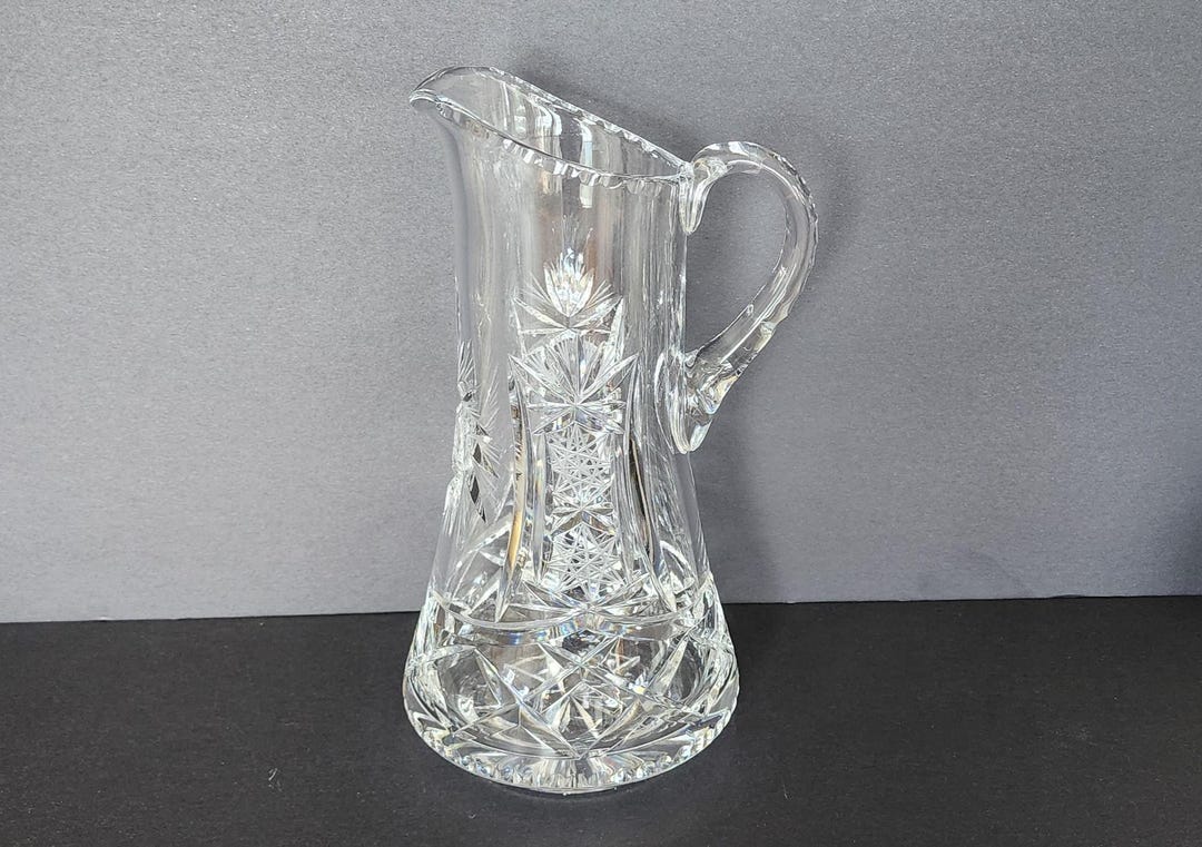 Large Vintage Heavy Cut Crystal Water Pitcher Pinwheel Design 11 1/4 ...