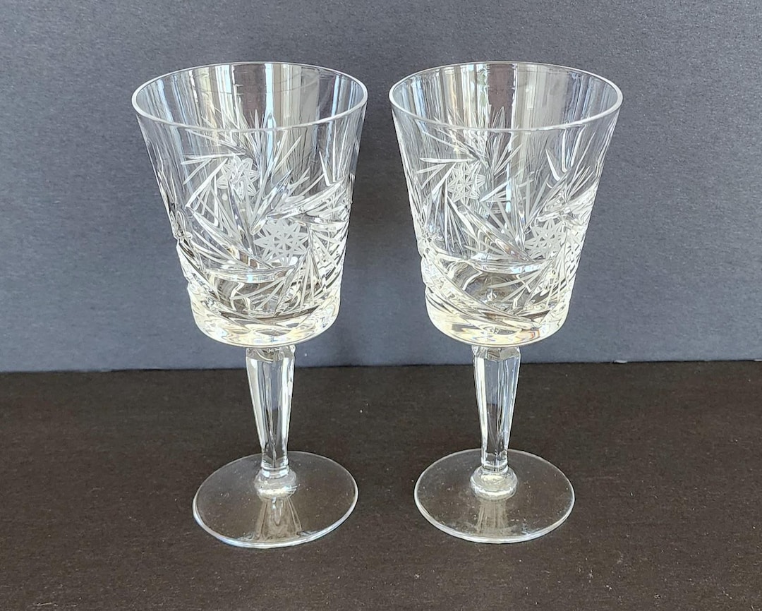 Pair of Cut Crystal Wine Glasses Pinwheel Pattern 5 1/2 Inch - Etsy