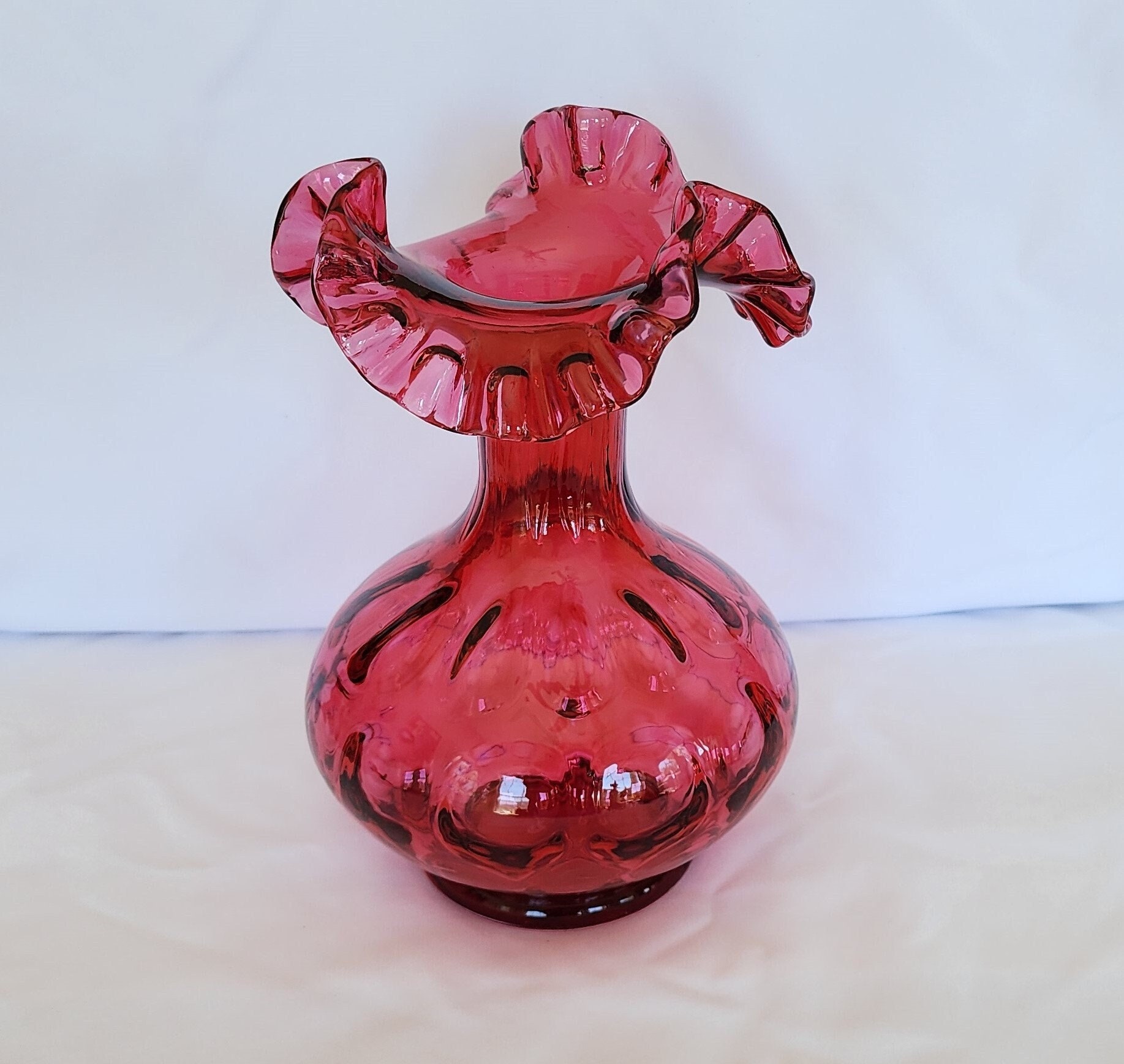 Fenton Glass Vase Ruby Overlay Cranberry Inverted Coin Dot 8 Inch - Etsy