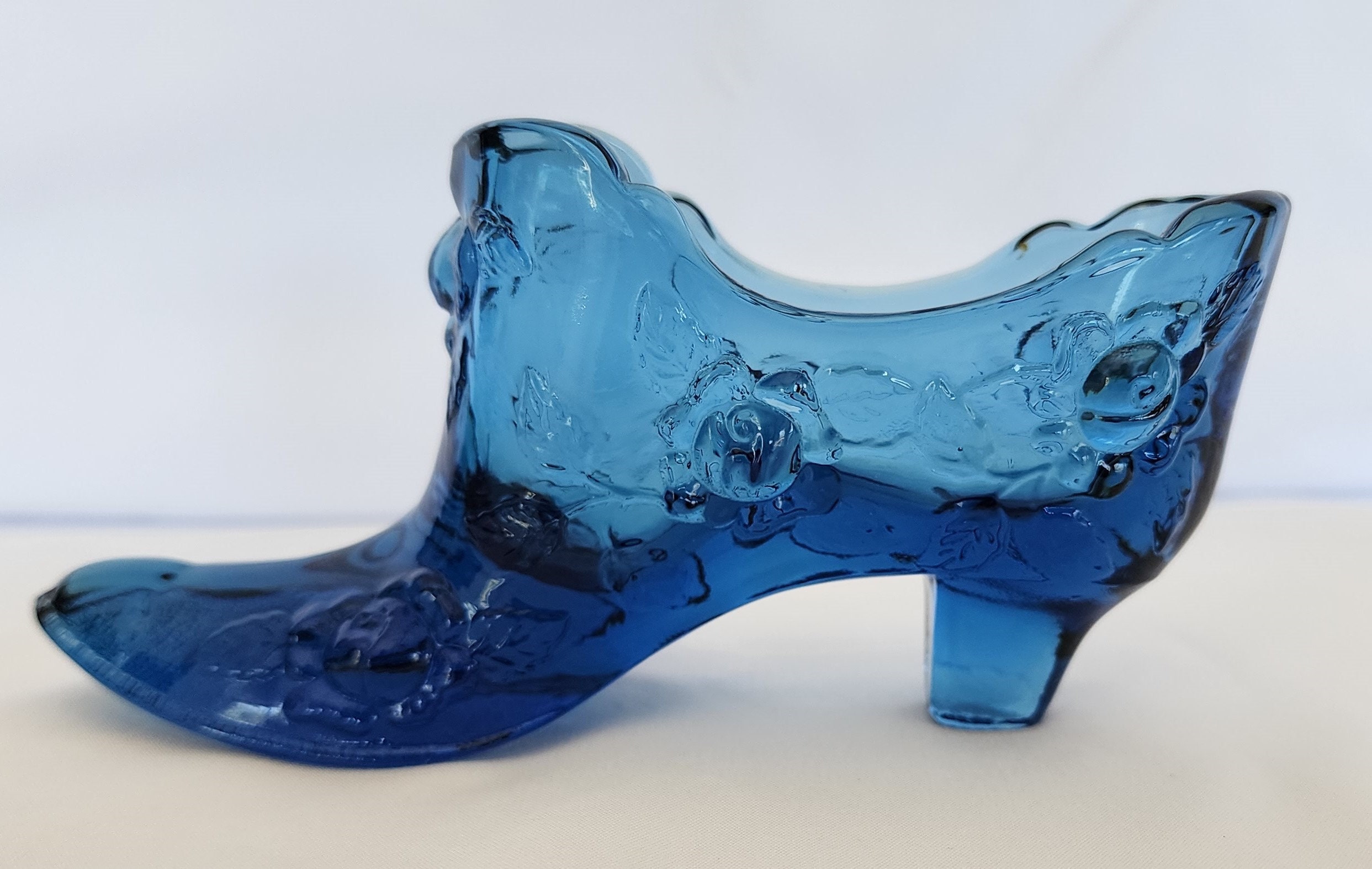 Fenton Blue Glass Shoe Cabbage Rose - Etsy