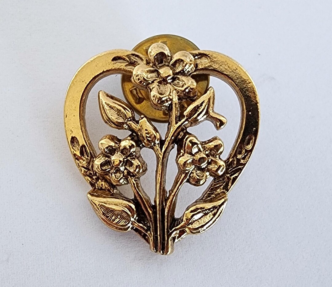 Vintage Gold Tone Camco Floral Heart Pin 1" - Etsy