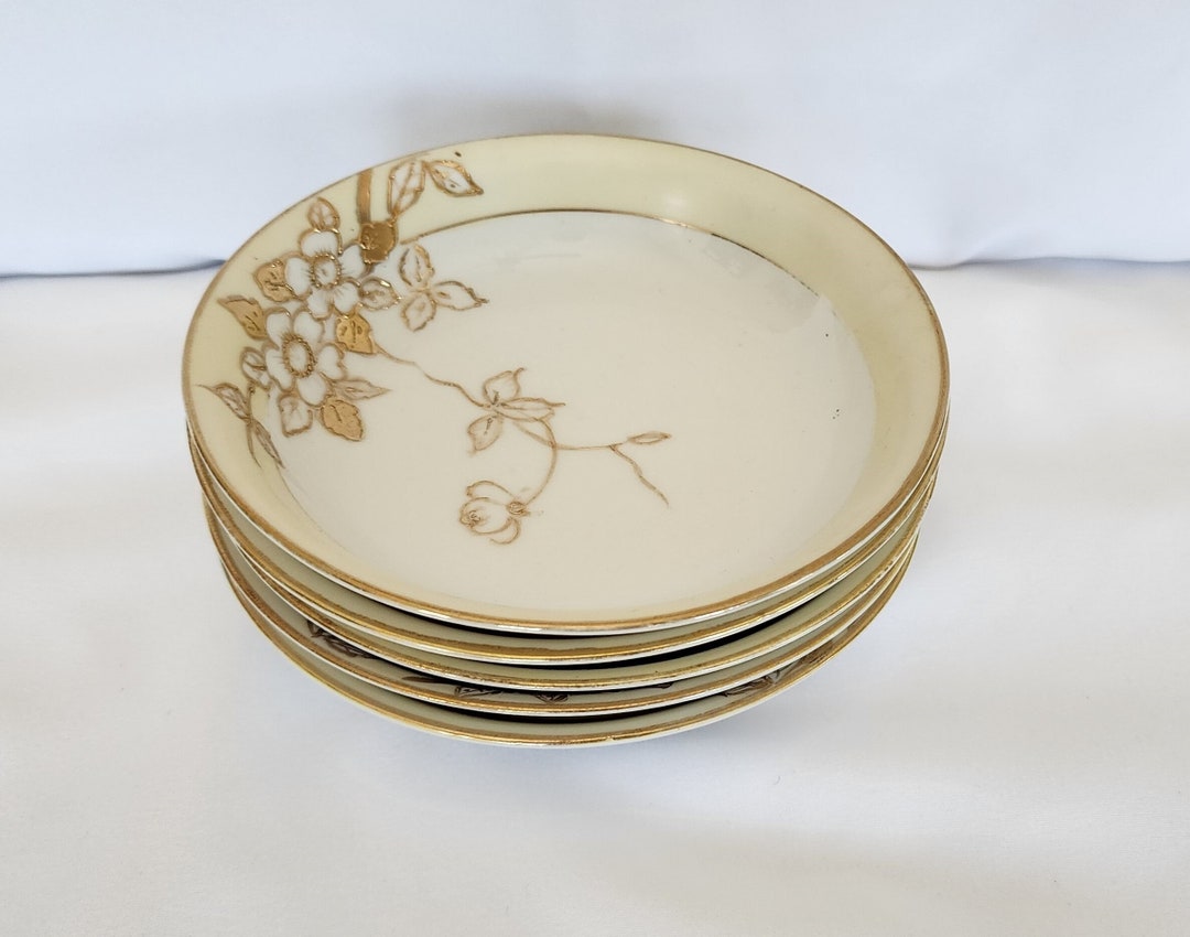 Hand Painted Nippon Porcelain Bowls Embossed Gold Roses 5 Inch Set of 5 ...