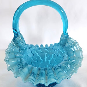 Vintage Hand Blown Turquoise Glass Basket - Etsy